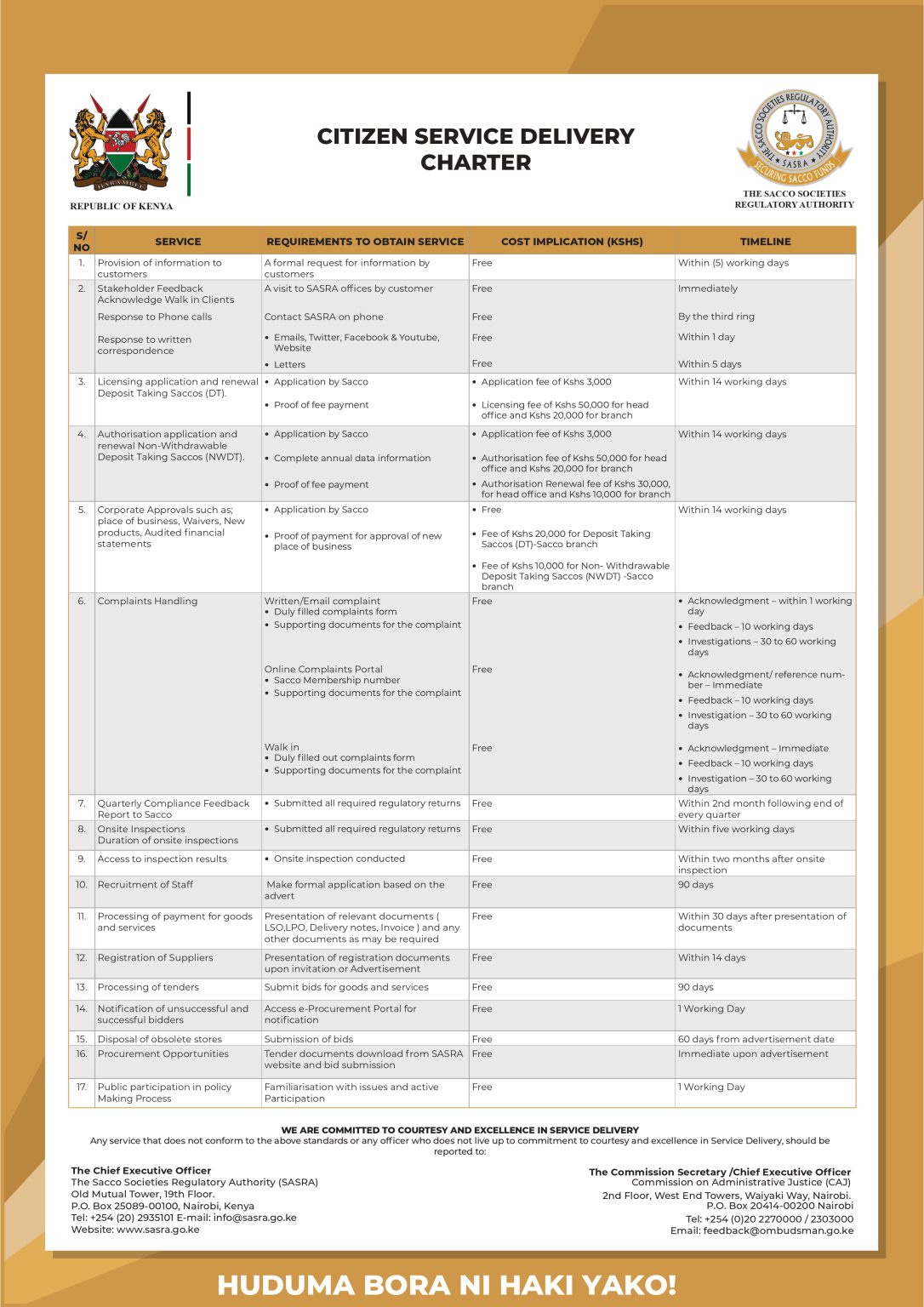 Service Charter – SACCO SOCIETIES REGULATORY AUTHORITY (SASRA)